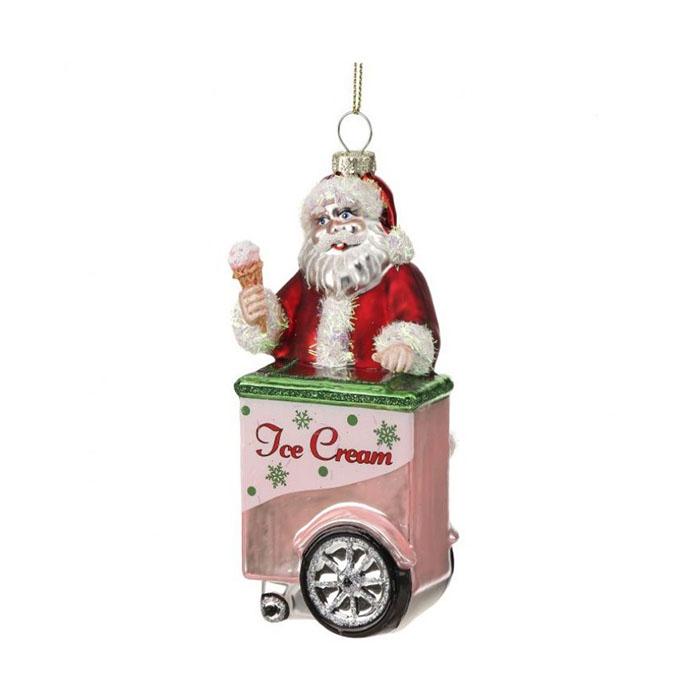 Glass Santa Ice Cream Cart Ornament